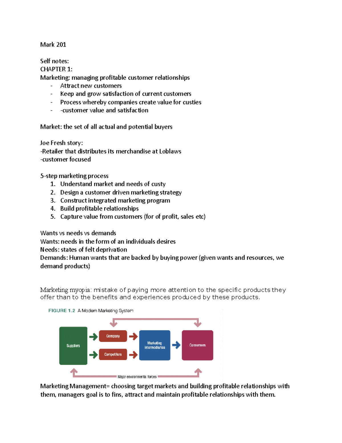 Notes - Mark 201 Self notes: CHAPTER 1: Marketing: managing profitable ...