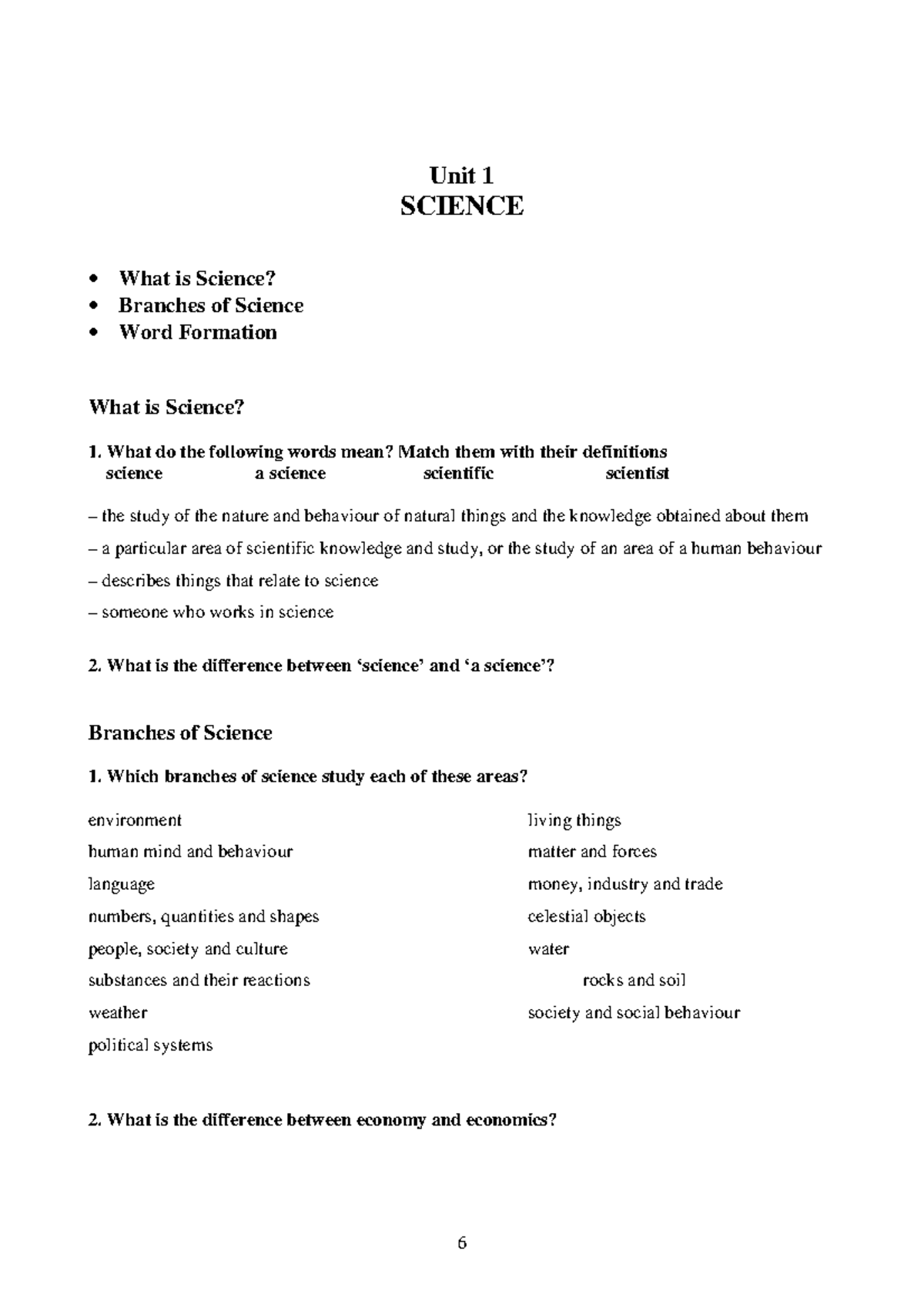 English-for-Chemists (1) - Unit 1 SCIENCE • What is Science? • Branches ...