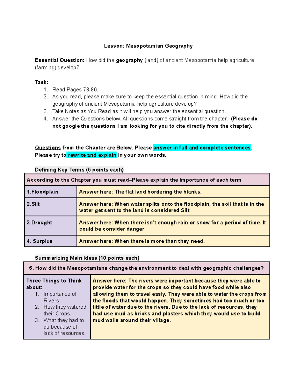 Mesopotamian Geography Assignment - Lesson: Mesopotamian Geography ...