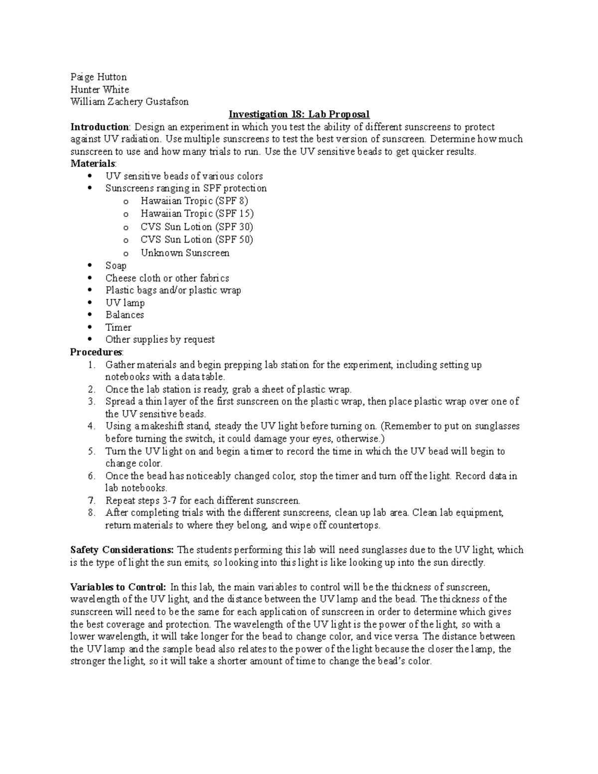 Lab 18 Proposal - Paige Hutton Hunter White William Zachery Gustafson ...