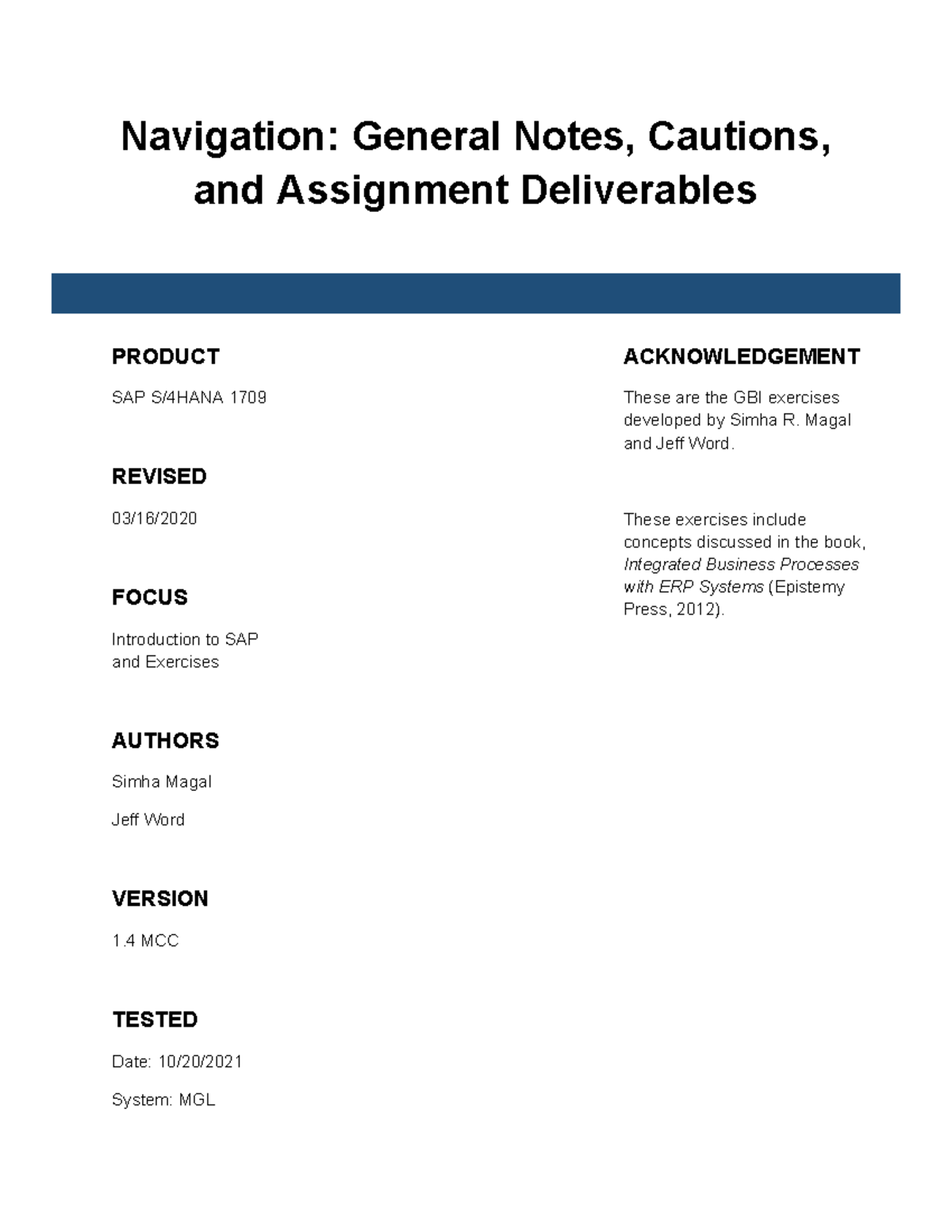 Navigation - S4HANA 1709 EP MCC V1.4 TW-1 - Navigation: General Notes ...