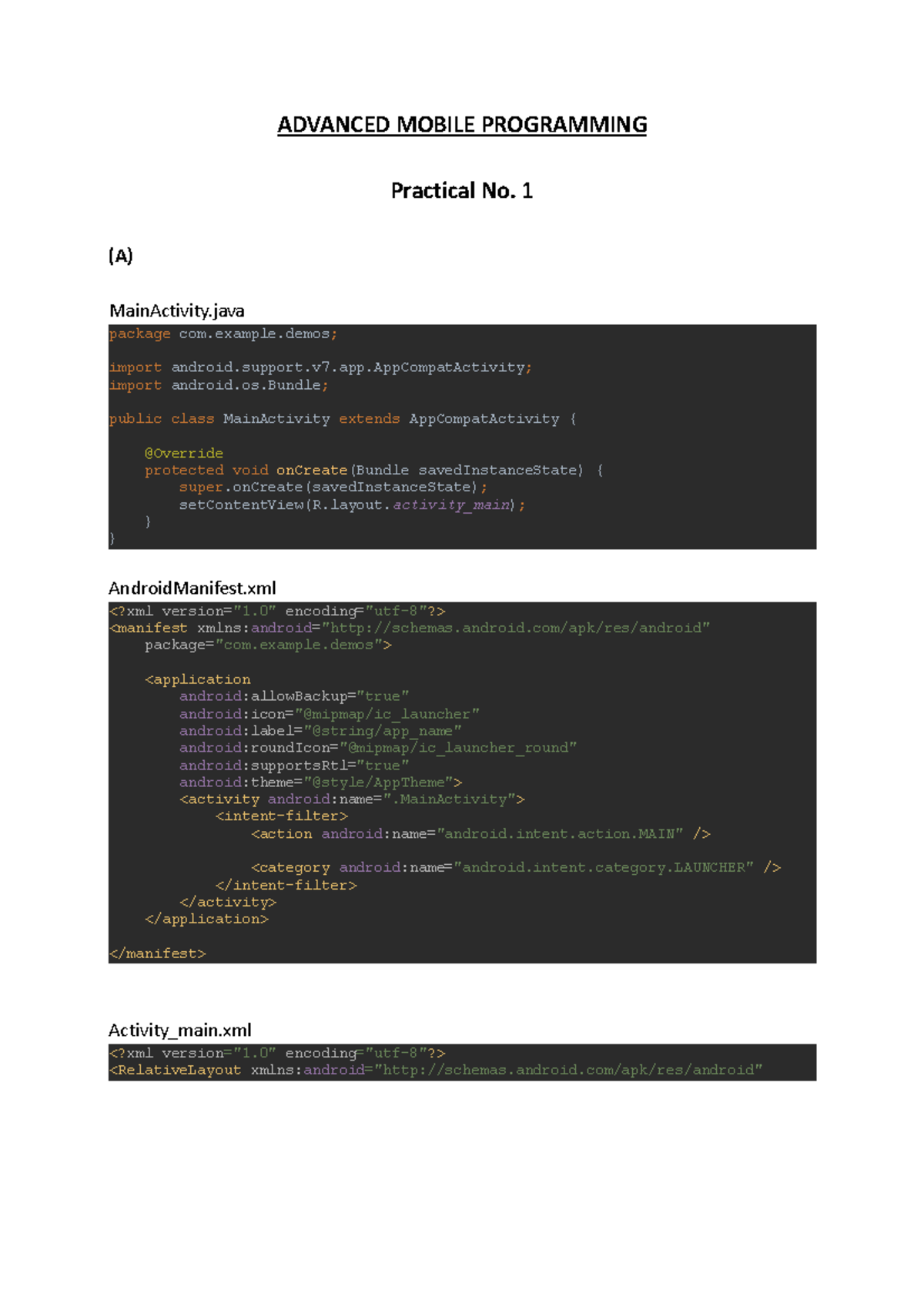 Advanced Mobile Programming - ADVANCED MOBILE PROGRAMMING Practical No ...