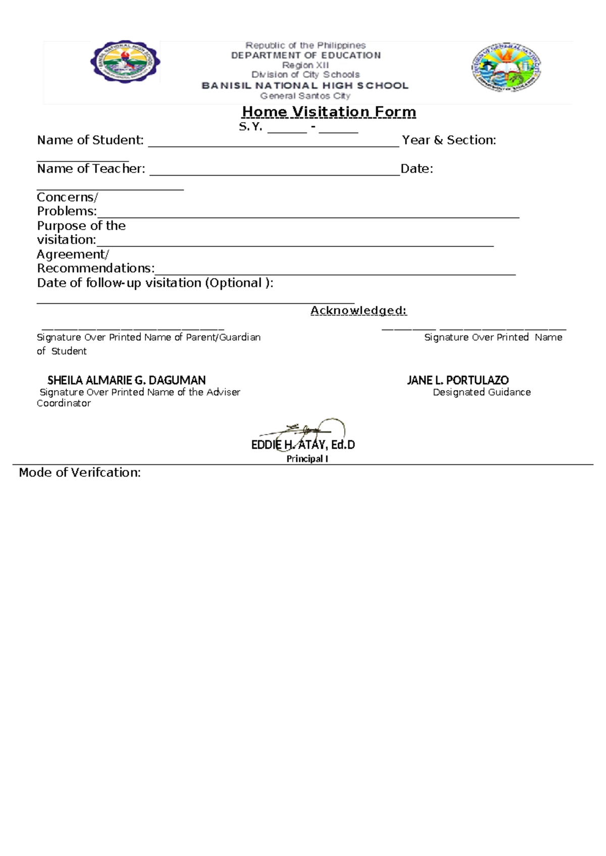 Home Visitation Form with mov - Home Visitation Form S ...