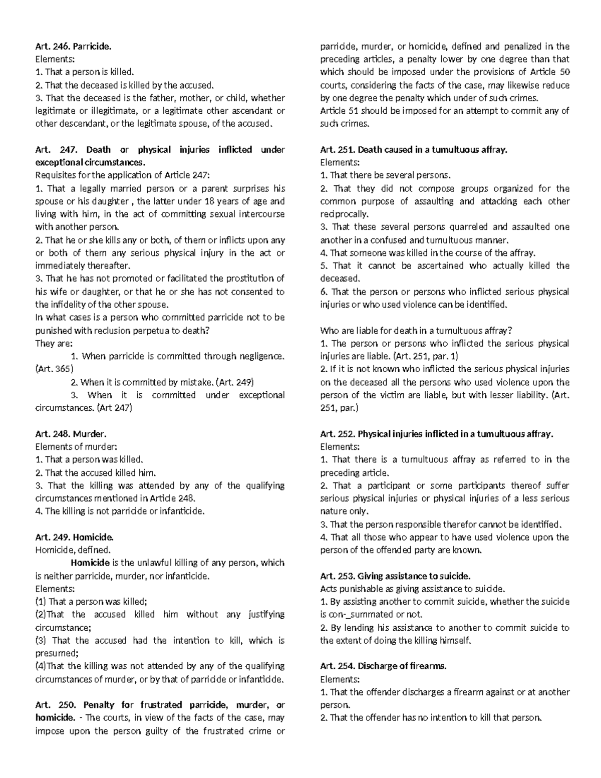 Articles paprint - Art. 246. Parricide. Elements: That a person is ...