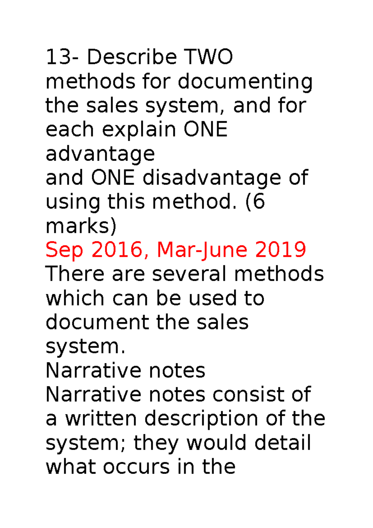 Notes AA - 13 - Describe TWO methods for documenting the sales system ...