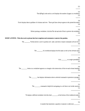 Excel-4 - Exam - EXCEL PART 3 BLANKS AND MATCHING A. moves left one ...