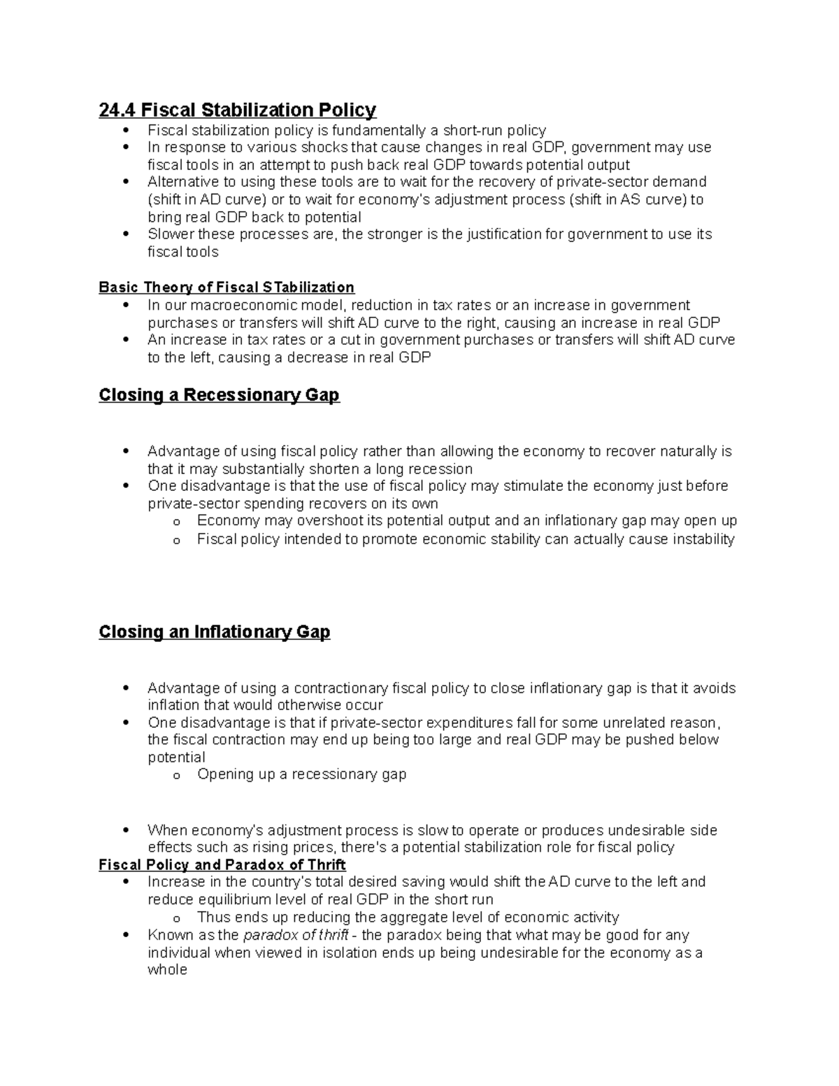 Chapter 24 - lecture notes - 24 Fiscal Stabilization Policy Fiscal ...