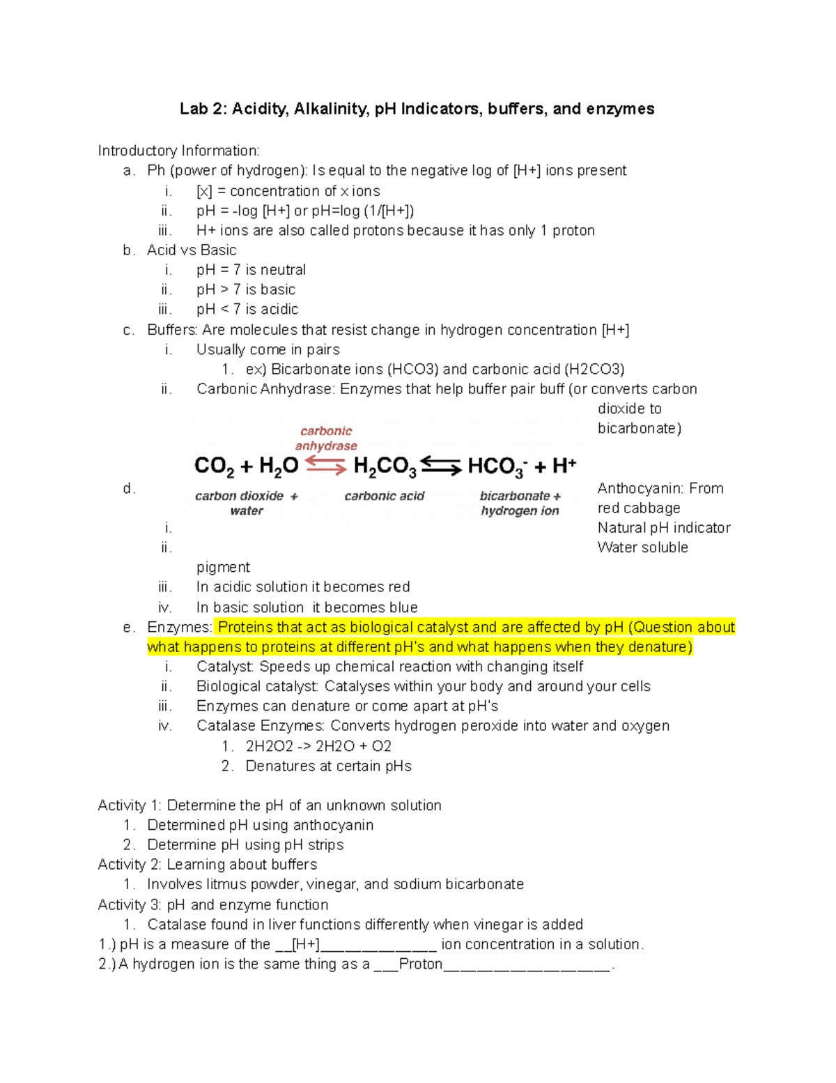 Lab Exercise 2 Summary - Lab 2: Acidity, Alkalinity, pH Indicators ...