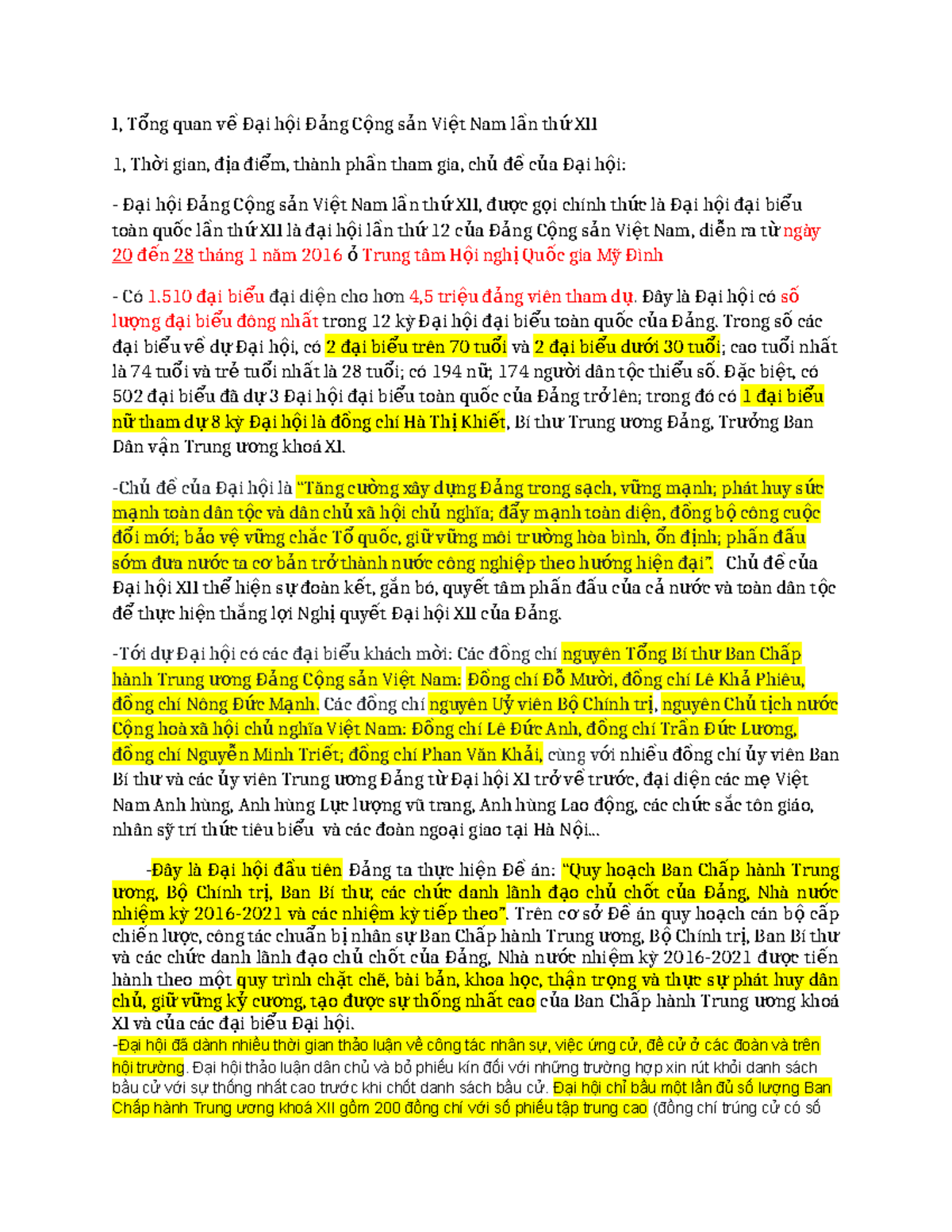 đại số tuyến tính - I, T ổng quan v ề Đ i h i Đạ ộ ảng C ng s n Vi t Nam l ộ ả ệ ần th ứXII 1 ...