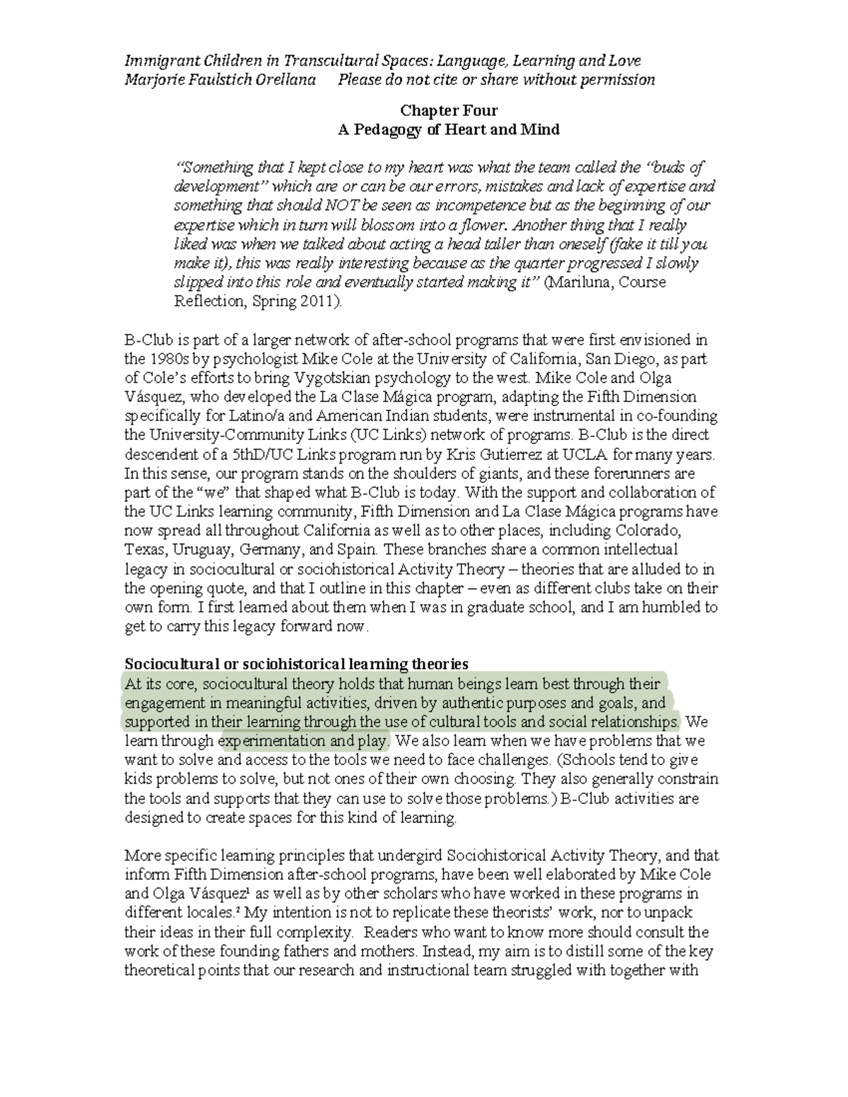 A Pedagogy of Heart and Mind Ch. 4 Orellana - - Studocu