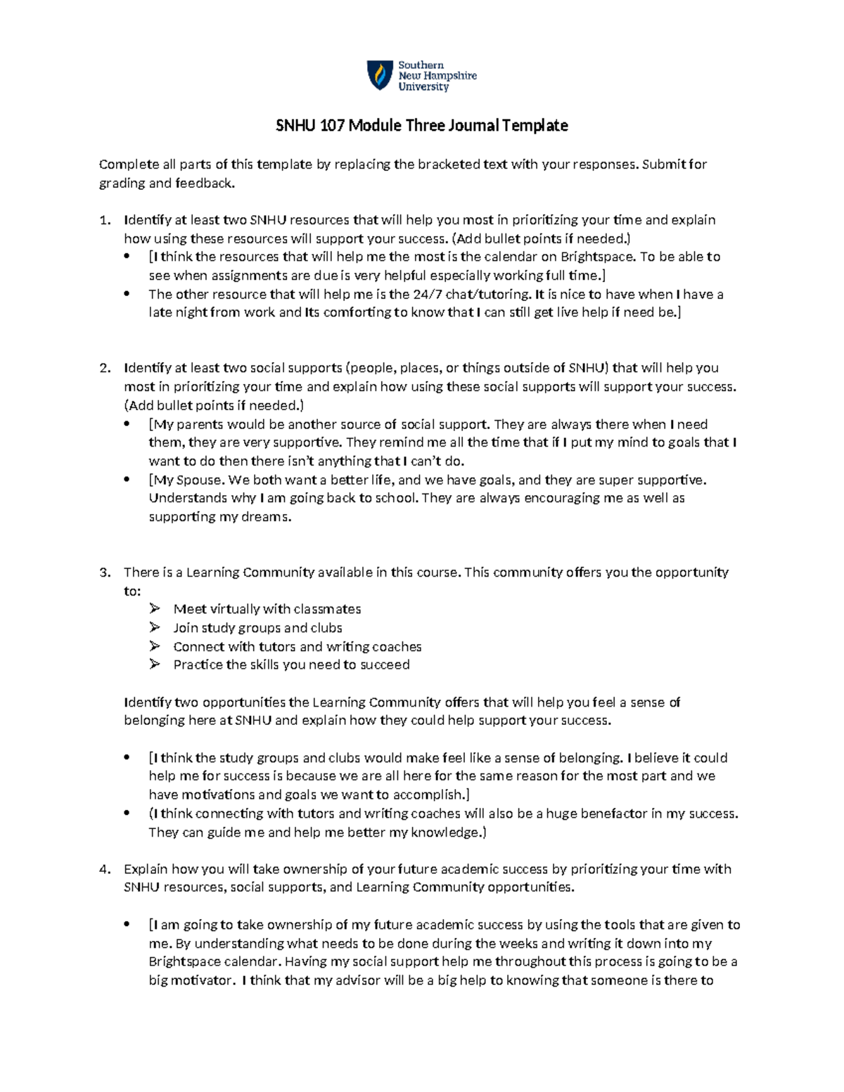 SNHU 107 Module Three Journal - Submit for grading and feedback. 1 ...