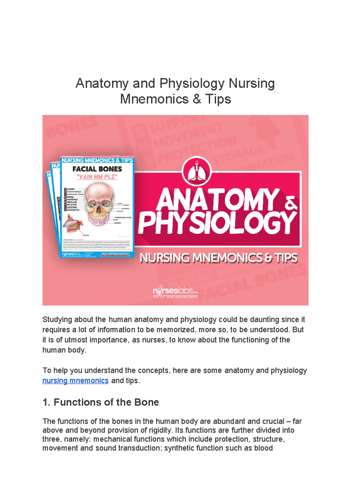 Nursing Mnemonics and Tips - Anatomy and Physiology Nursing Mnemonics ...