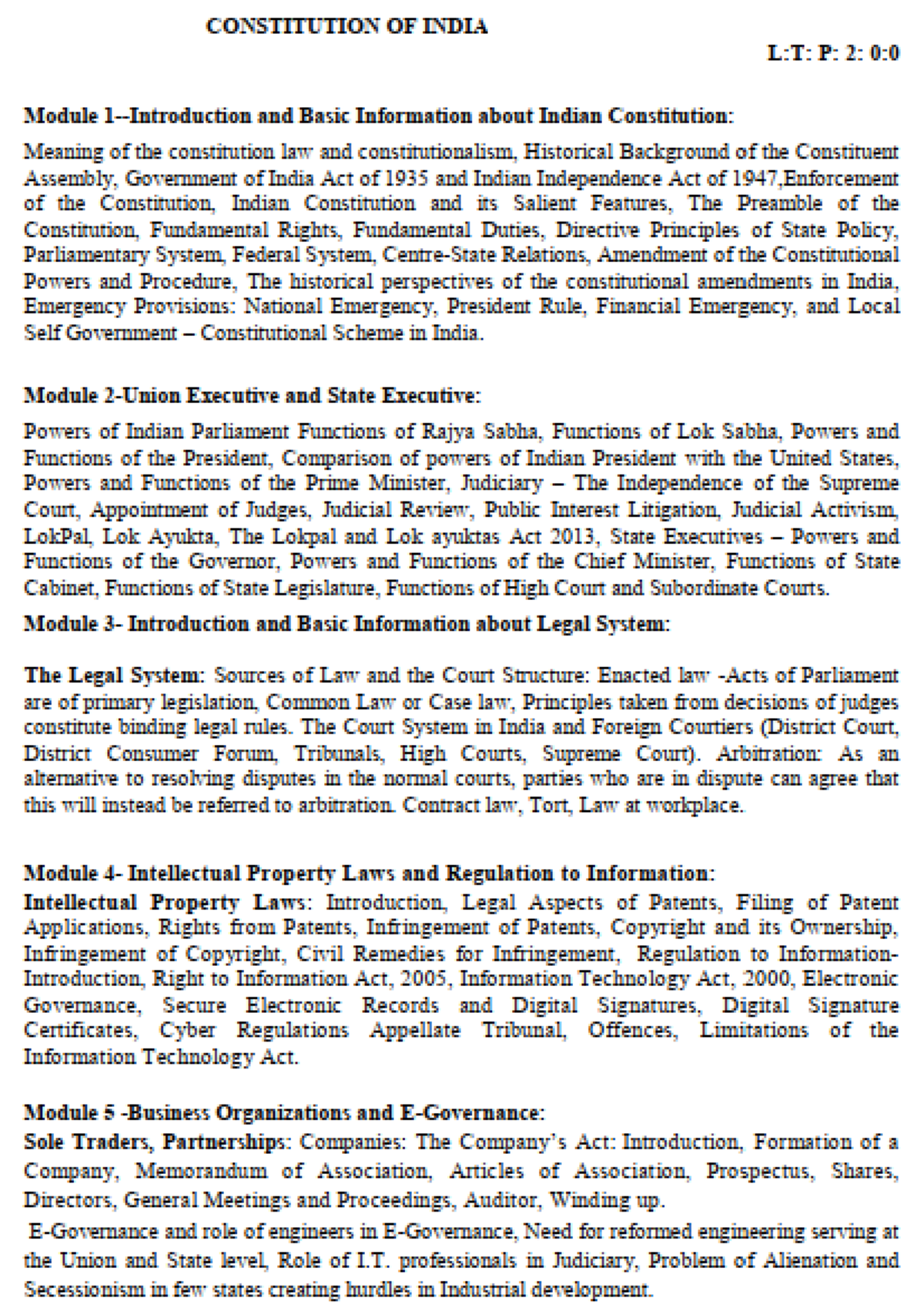 coi syllabus aktu - CONSTITUTION OF INDIA L:T:P:2:0:0 Module and Basic ...