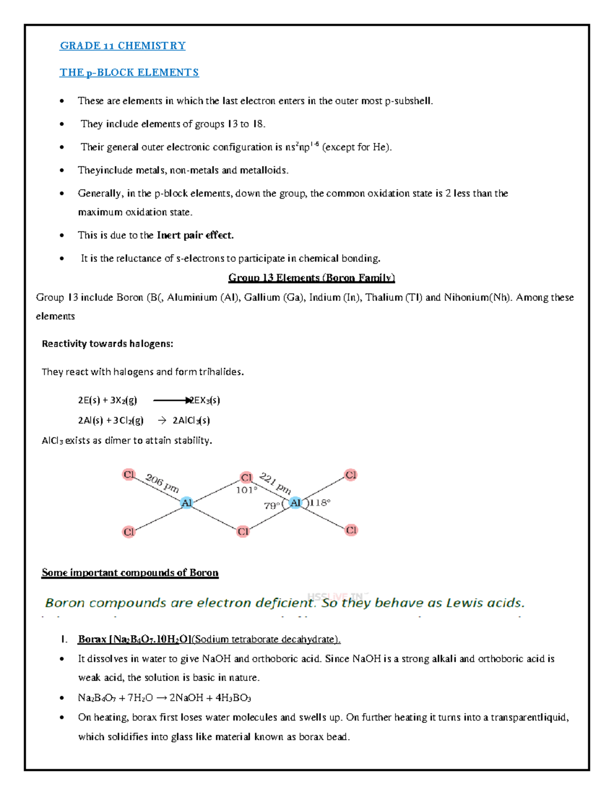 P Block Elements - LECTURE NOTES - GRADE 11 CHEMISTRY THE p-BLOCK ...