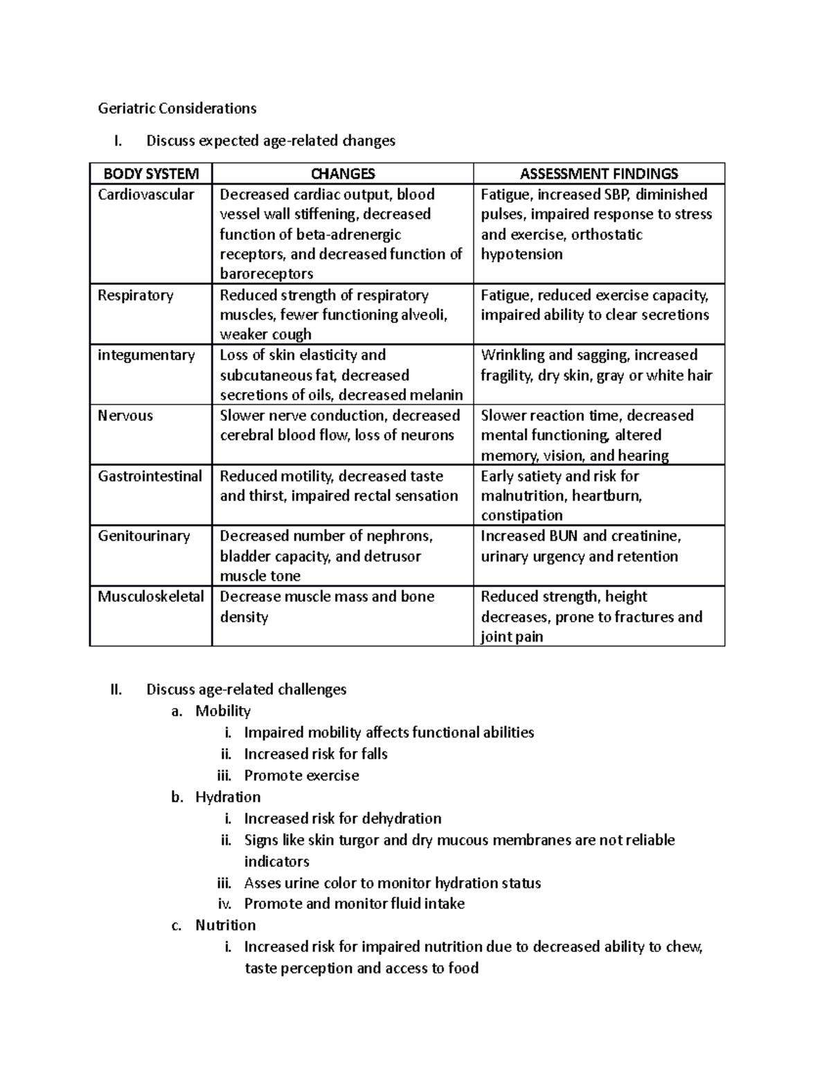 Geriatric Considerations - Discuss expected age-related changes BODY ...