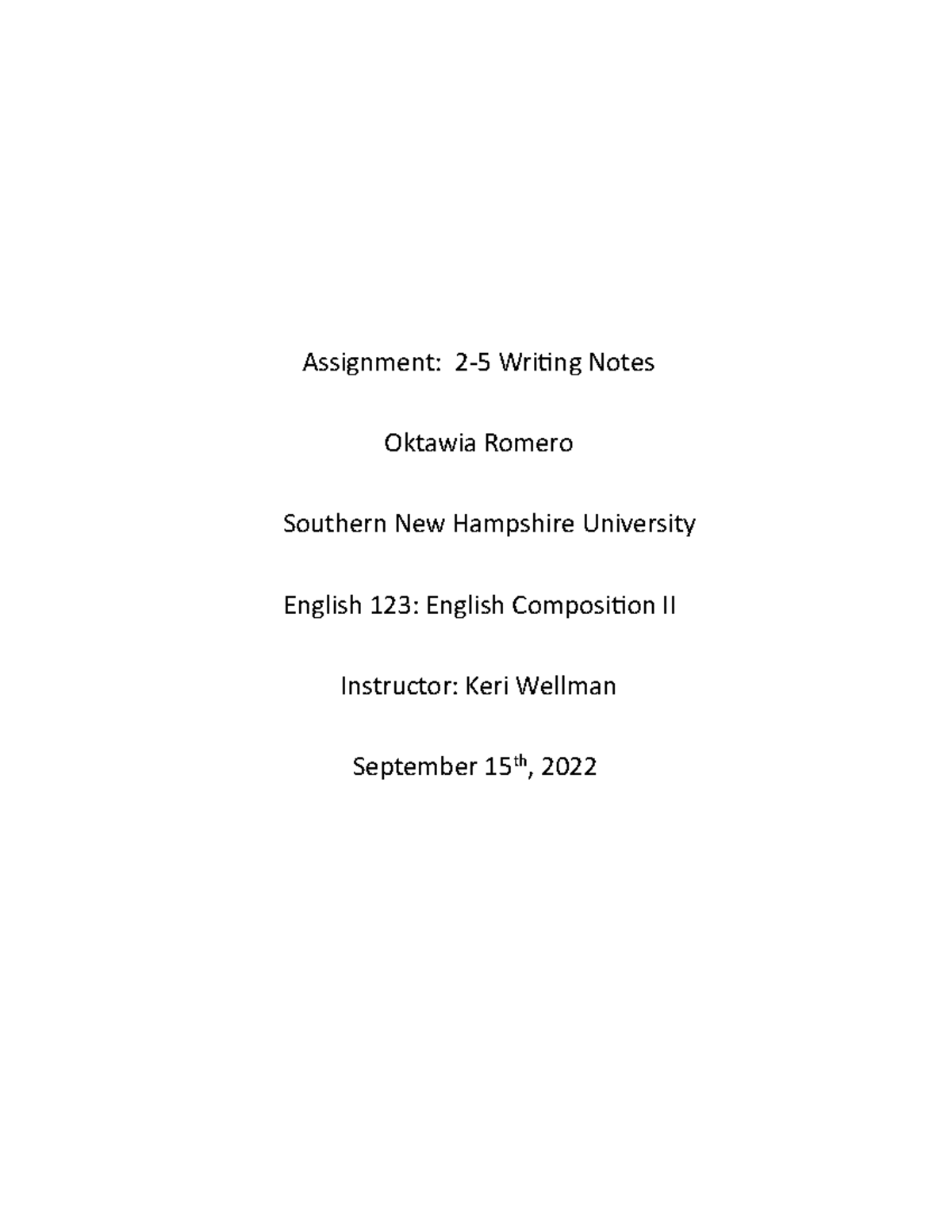 English-123 writing notes o.romero - Assignment: 2 - 5 Writing Notes ...