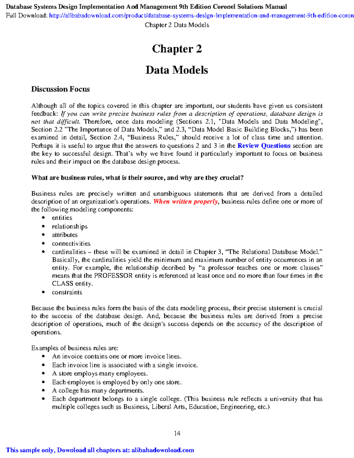 Database systems design implementation and management 9th edition coronel solutions manual - Studocu