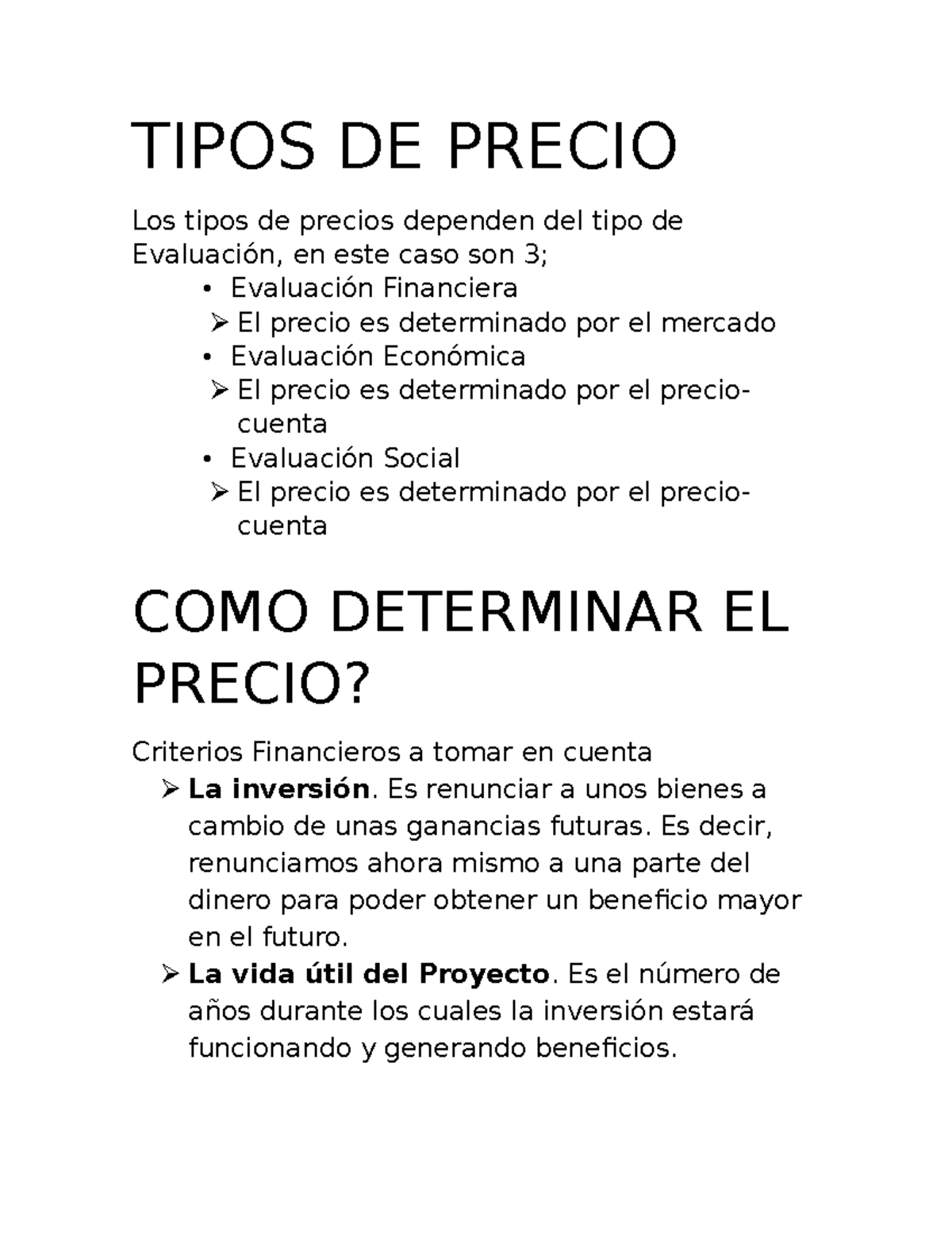 Tipos de Precio actividad numero 1 de la semana anterior - TIPOS DE ...