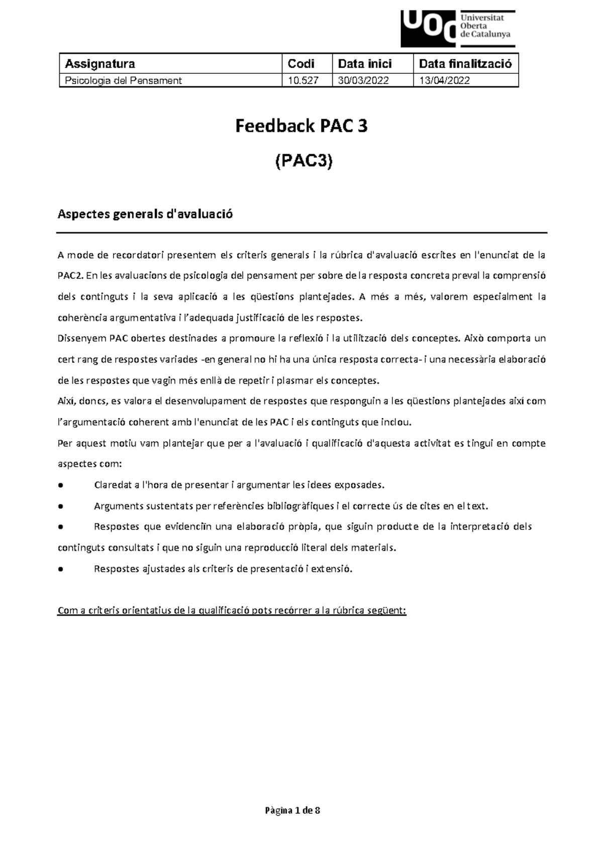Feedback PAC 3 10527 20212 - Psicologia del Pensament 10 30/03/2022 13 ...