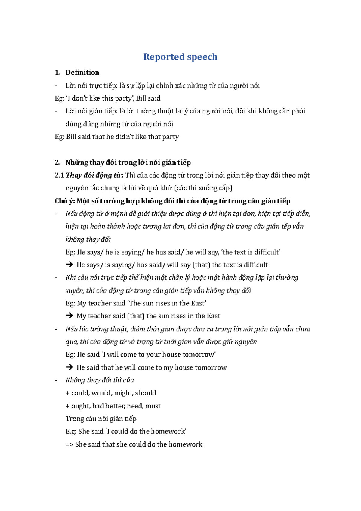 Reported speech - Reported speech De%inition Lờ i nói trực tie/p: là sự ...