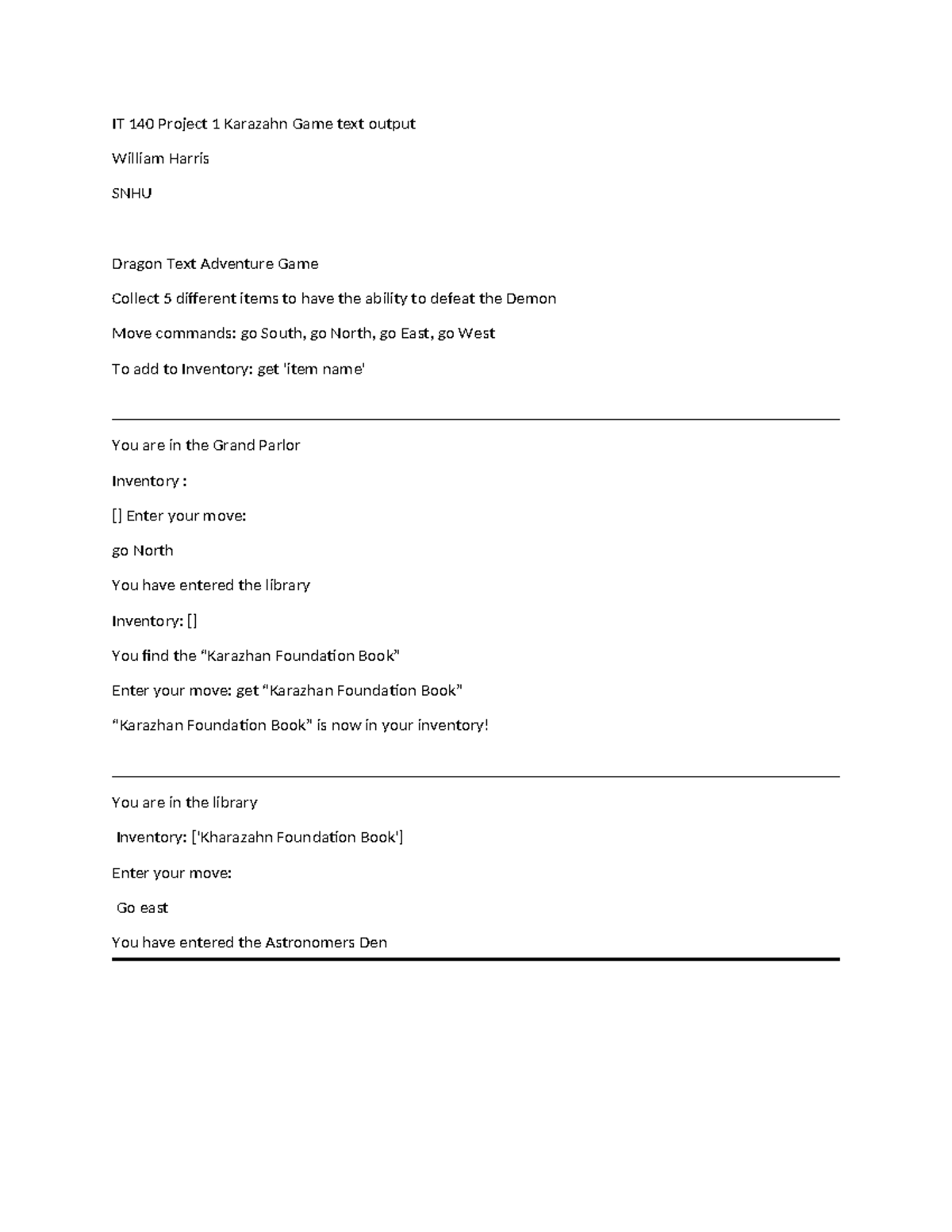 IT 140 Project 1 Karazahn Game text - IT 140 Project 1 Karazahn Game ...