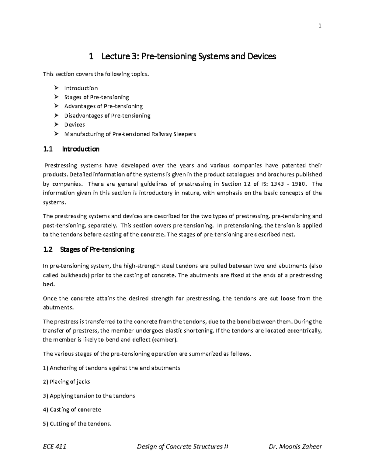 Pre tension process - 1 Lecture 3: Pre-tensioning Systems and Devices ...