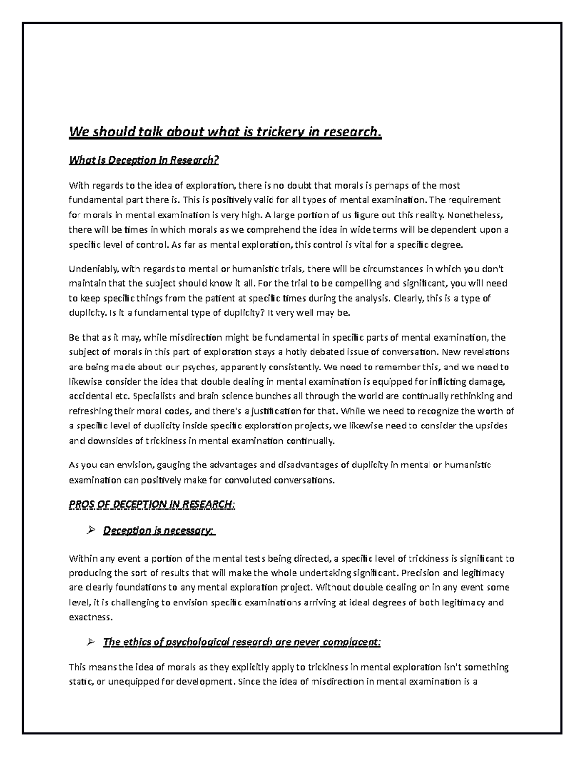 Student bc190407358 - We should talk about what is trickery in research ...