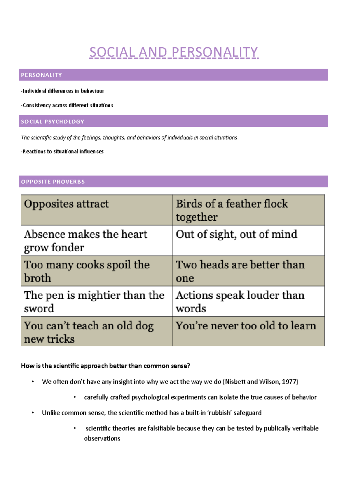 Social and personality lecture notes - SOCIAL AND PERSONALITY ...