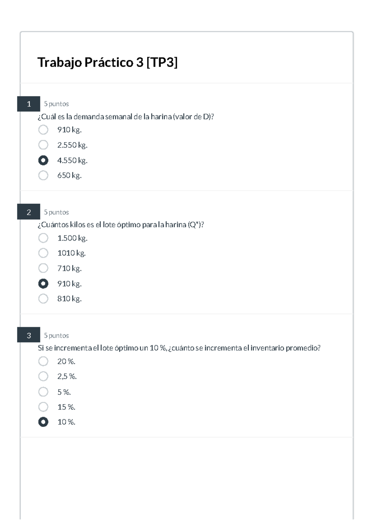Trabajo Práctico 3 [TP3] Logistica 85% 2024 - 5 puntos ¿Cuál es la demanda semanal de la harina ...