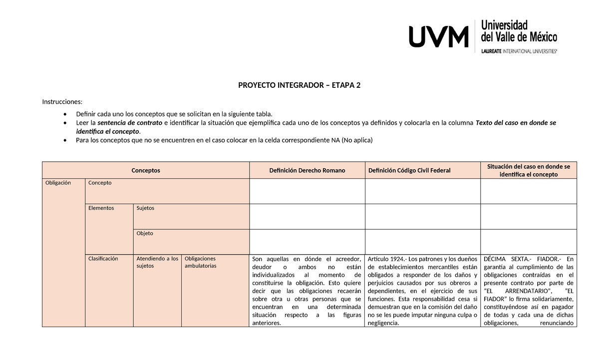 Proyecto Intergador 2 Romano - PROYECTO INTEGRADOR – ETAPA 2 Instrucciones: • Definir cada uno ...