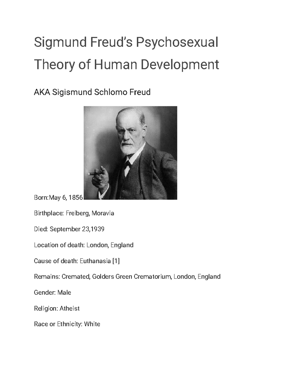 Untitled document (13) - Sigmund Freud’s Psychosexual Theory of Human ...