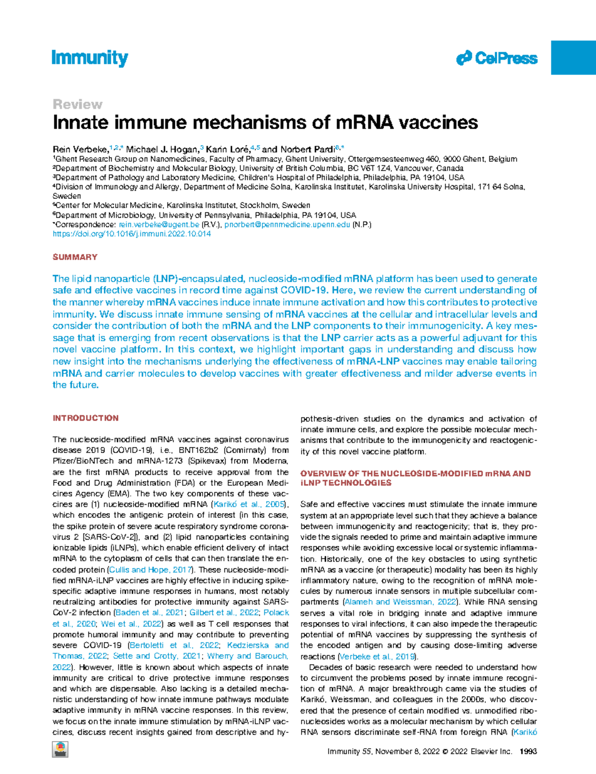 Verbeke et al Immunity 2022 m RNA vaccines and innate immunity-1 ...