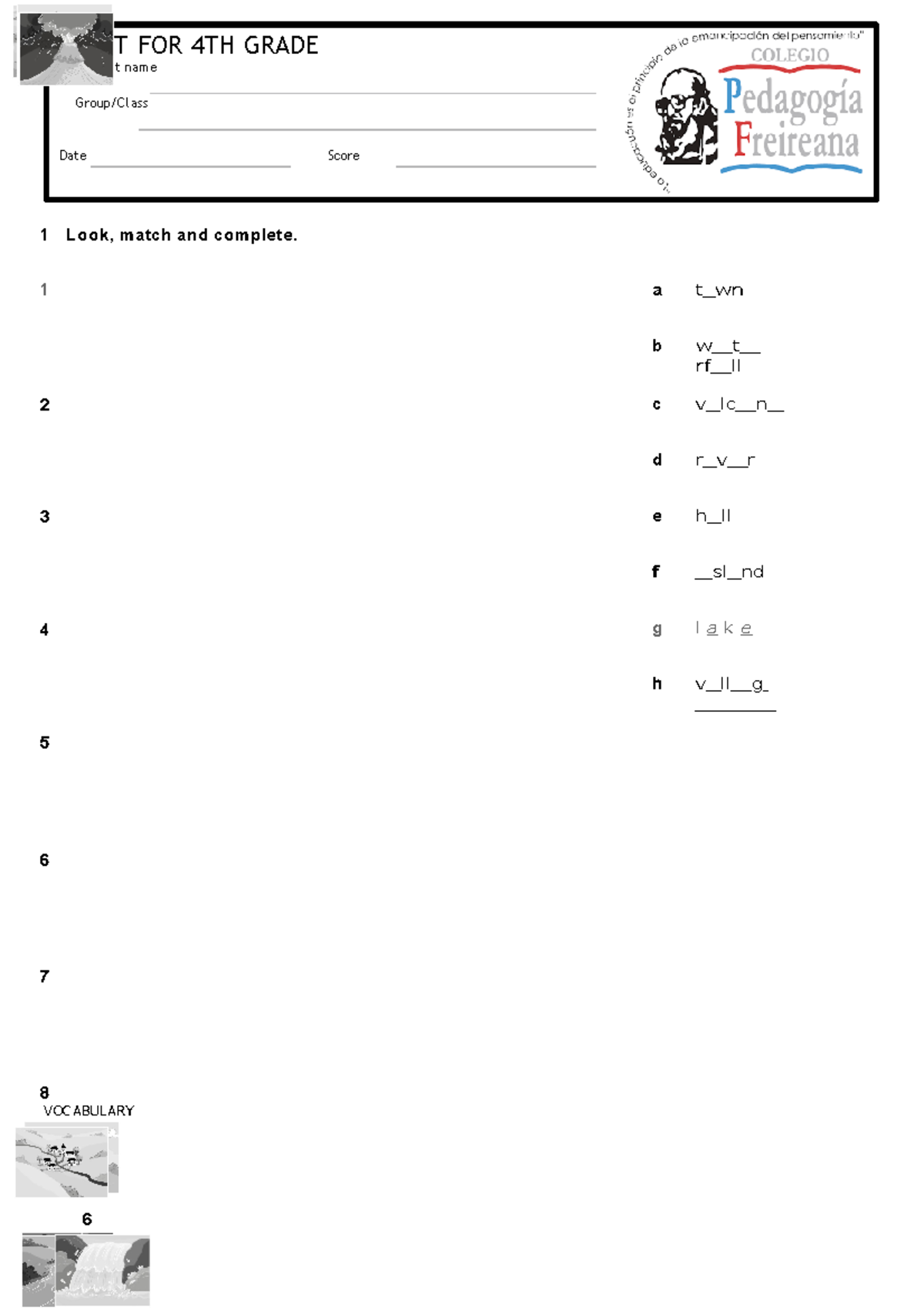 TEST FOR 4TH Grade - examen para repaso - TEST FOR 4TH GRADE Student ...