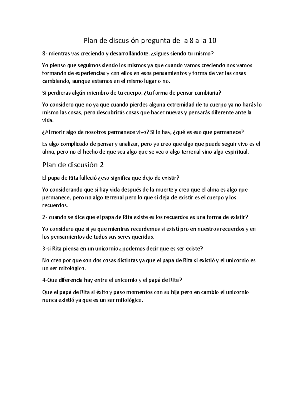 Plan de discusión - Plan de discusión pregunta de la 8 a la 10 8 ...