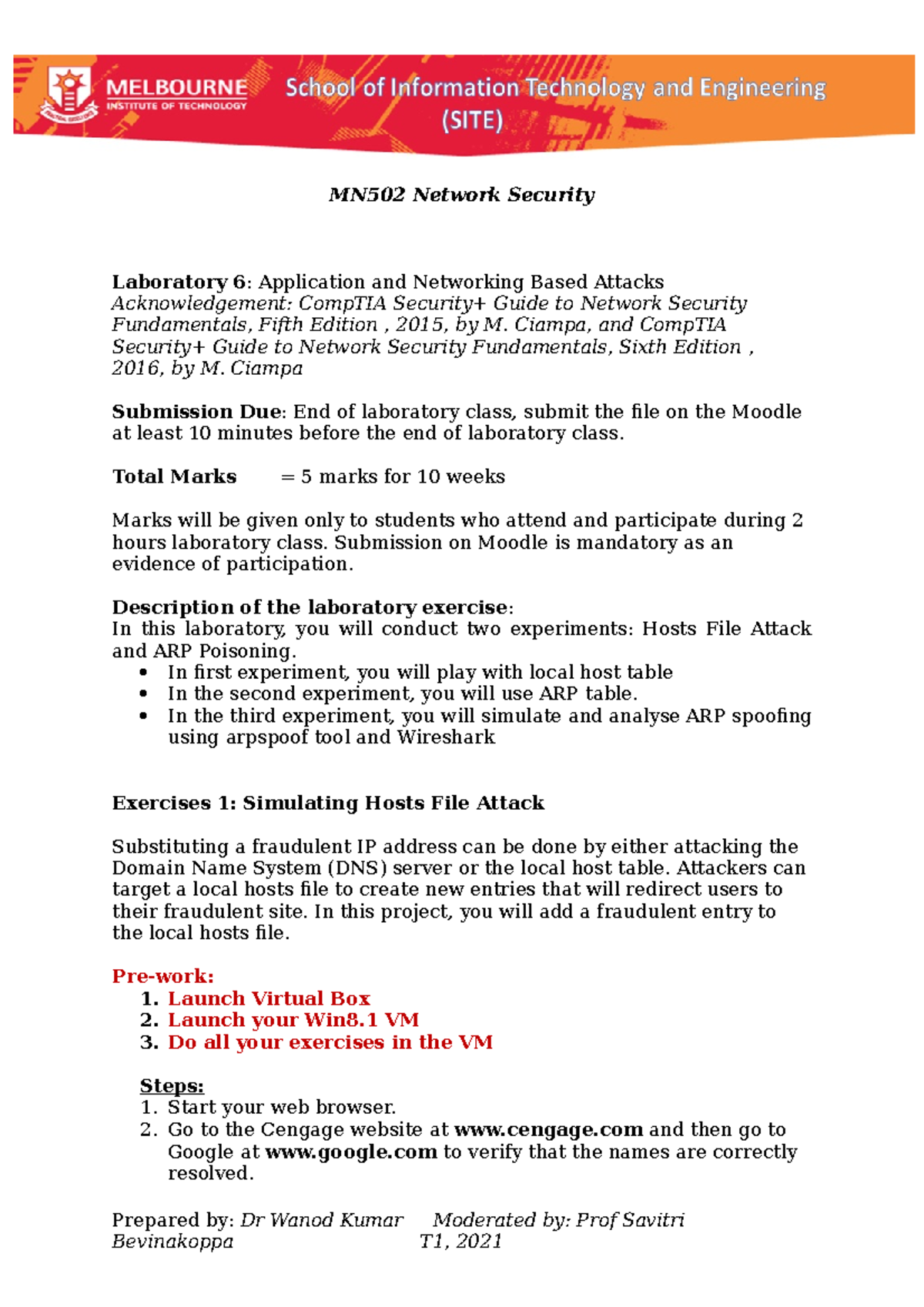 MN502 Laboratory 6 Manual Networking Based Attacks - MN502 Network Security Laboratory 6 : - Studocu