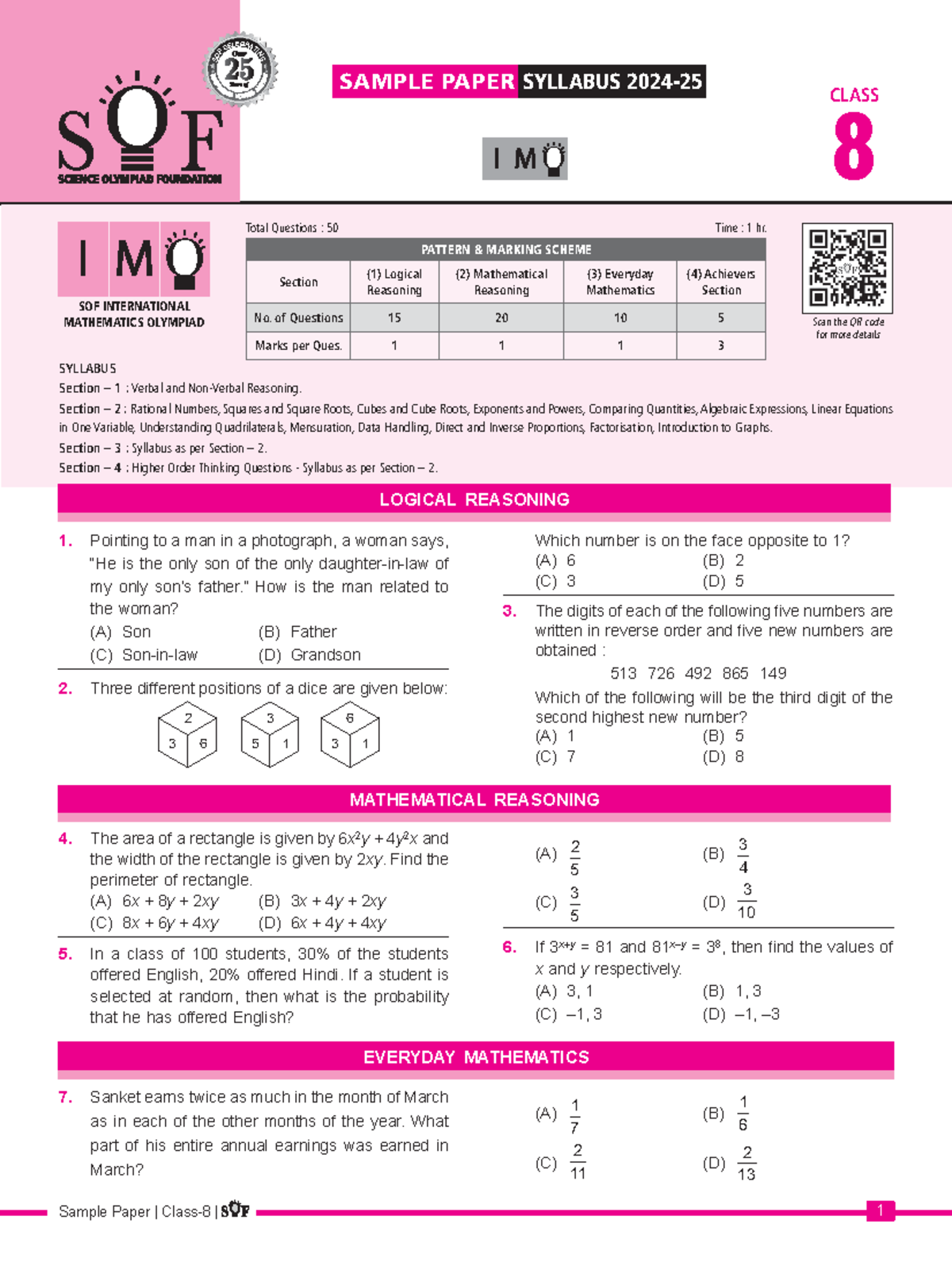 Imo sample paper class-8 - Sample Paper | Class-8 | 1 ####### SOF ...