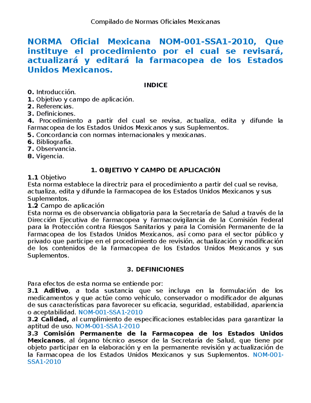 Normas - Apuntes 2 - NORMA Oficial Mexicana NOM-001-SSA1-2010, Que ...