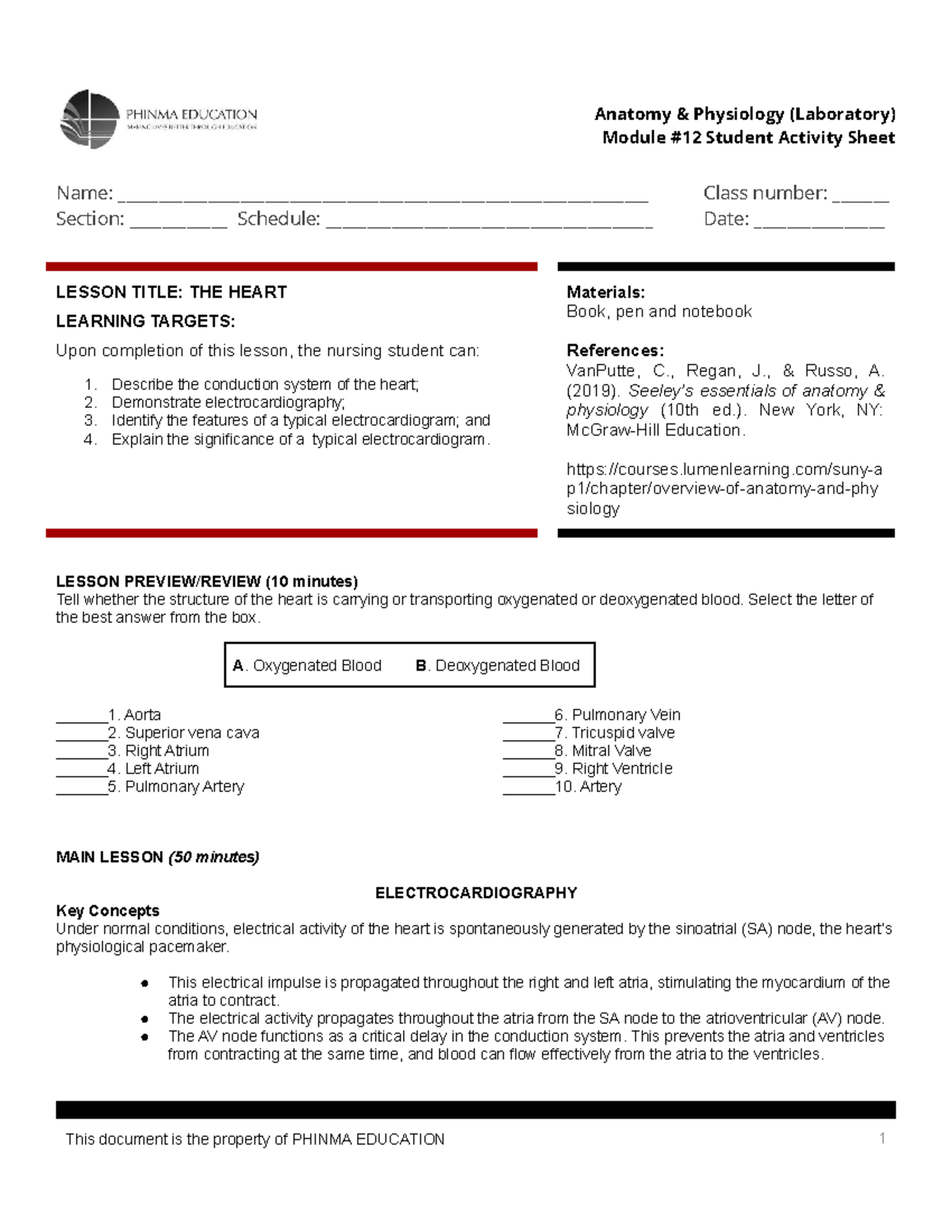SAS 12 ( Heart) - anatomy lab - Module #12 Student Activity Sheet Name ...