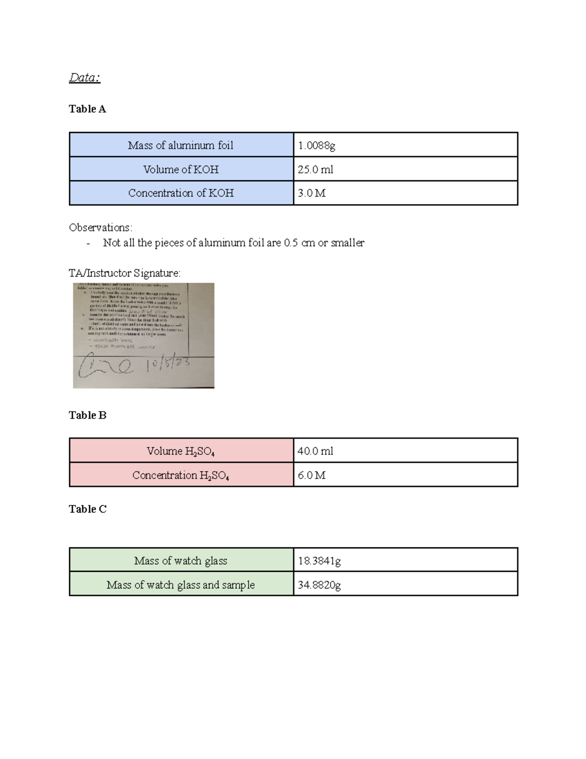 Lab 03 - Attachments - Lab 03 - calculations. - Data: Table A Mass of ...
