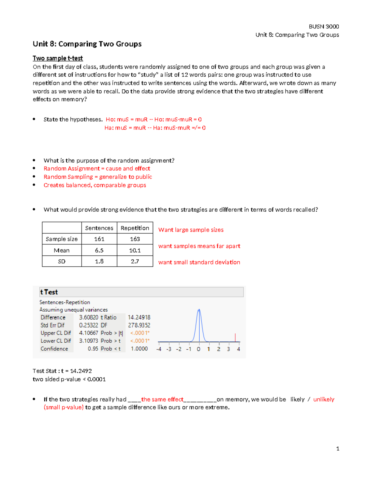 Unit 8 notes Spr24 - Unit 8: Comparing Two Groups Unit 8: Comparing Two ...
