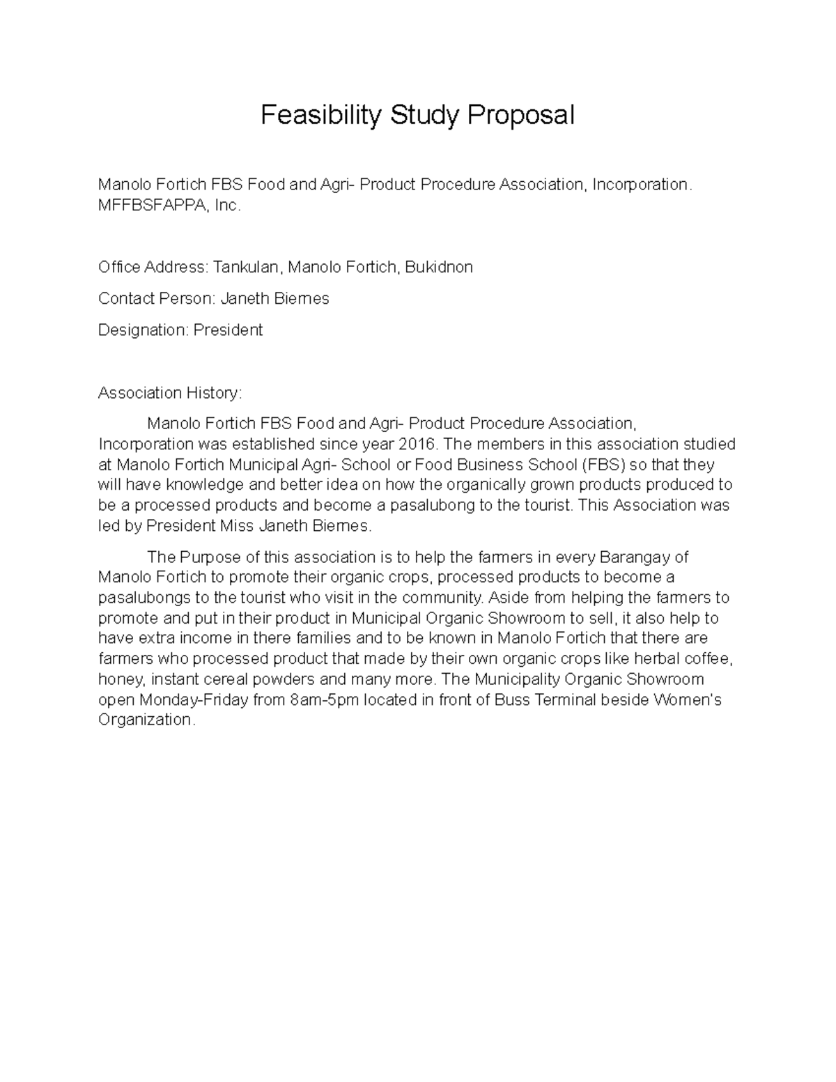 Feasibility Study Proposal - Feasibility Study Proposal Manolo Fortich ...