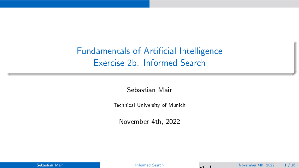 AI exercise 2b Übungslösung 2 - Fundamentals of Artificial Intelligence ...