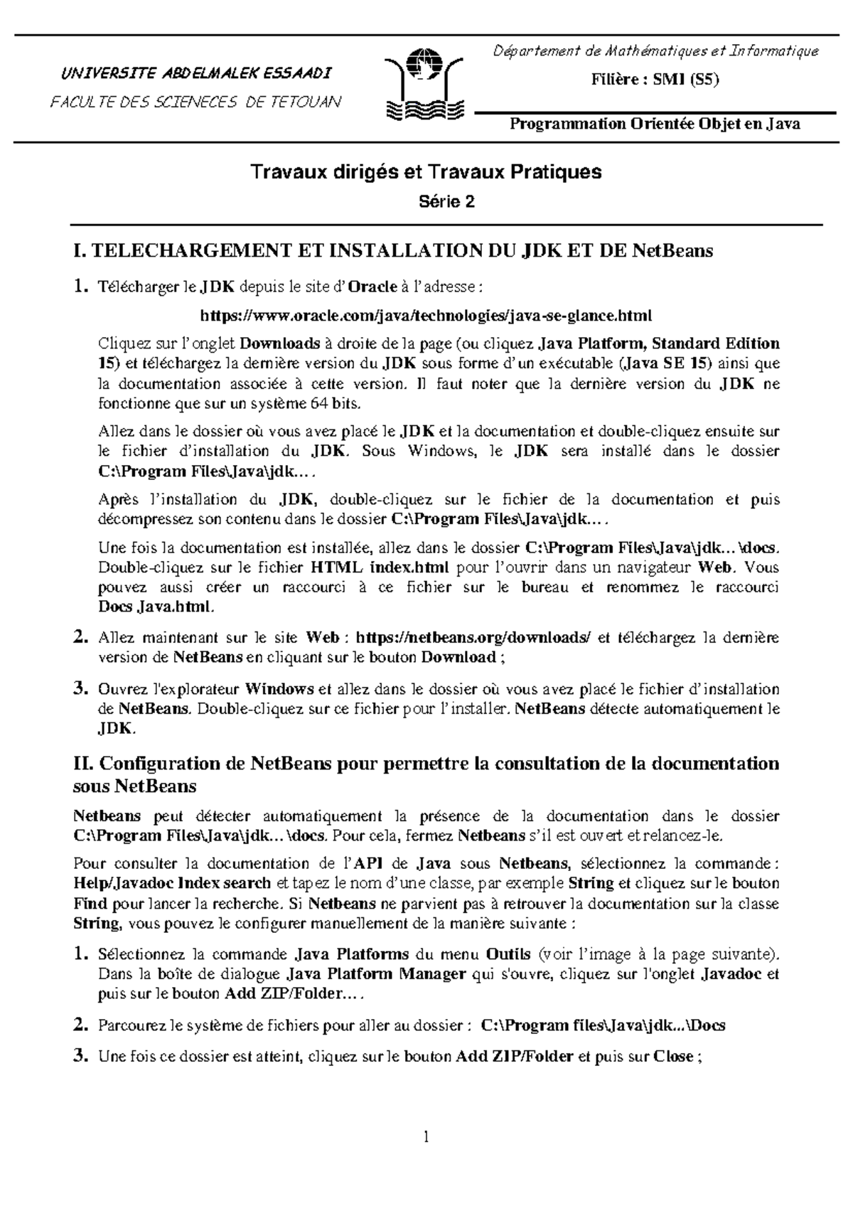 TP Série 2 - java - 1 Travaux dirigés et Travaux Pratiques Série 2 I ...