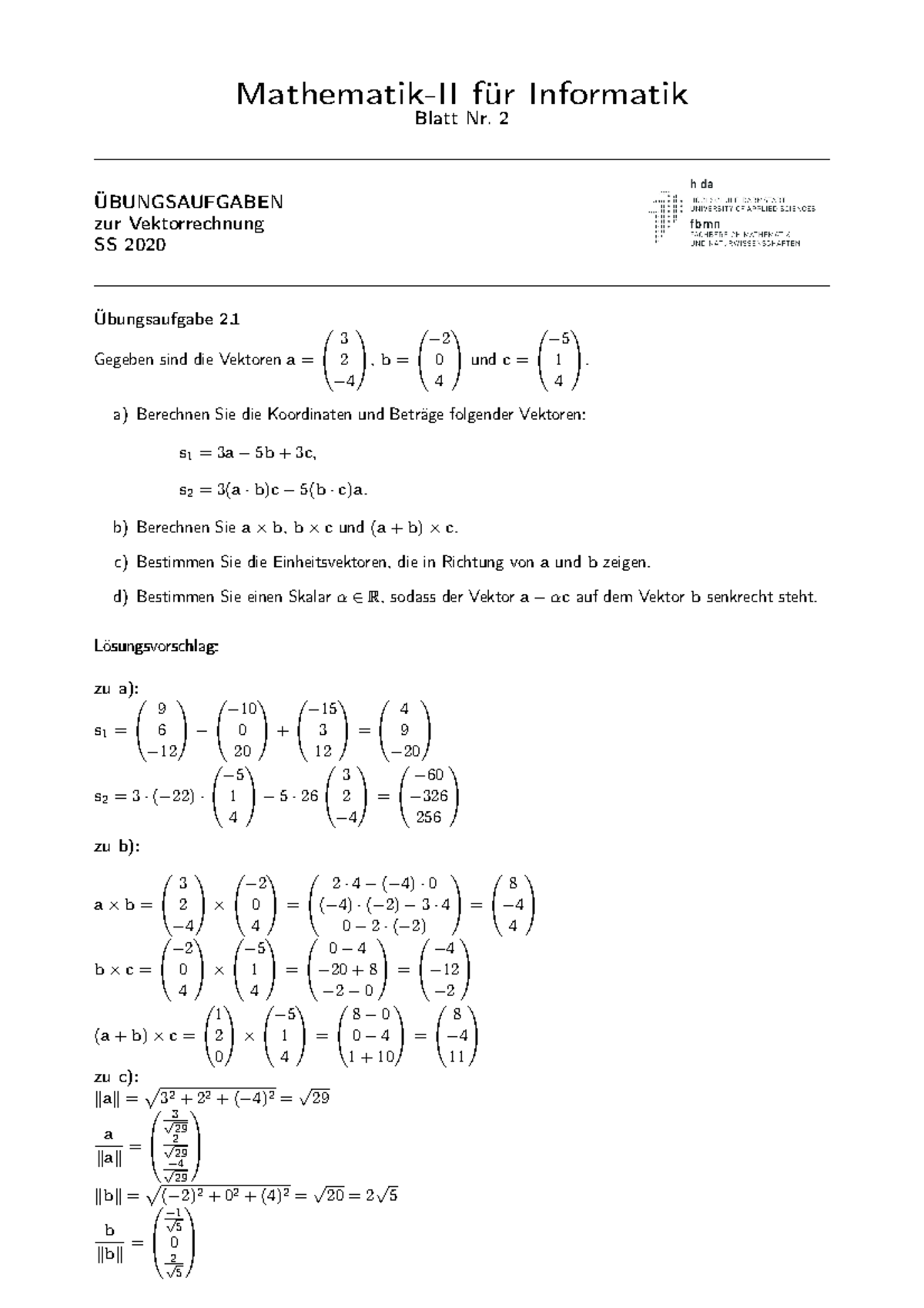Lösung 2 für Mathe2Informatik - Mathematik-II für Informatik Blatt Nr ...