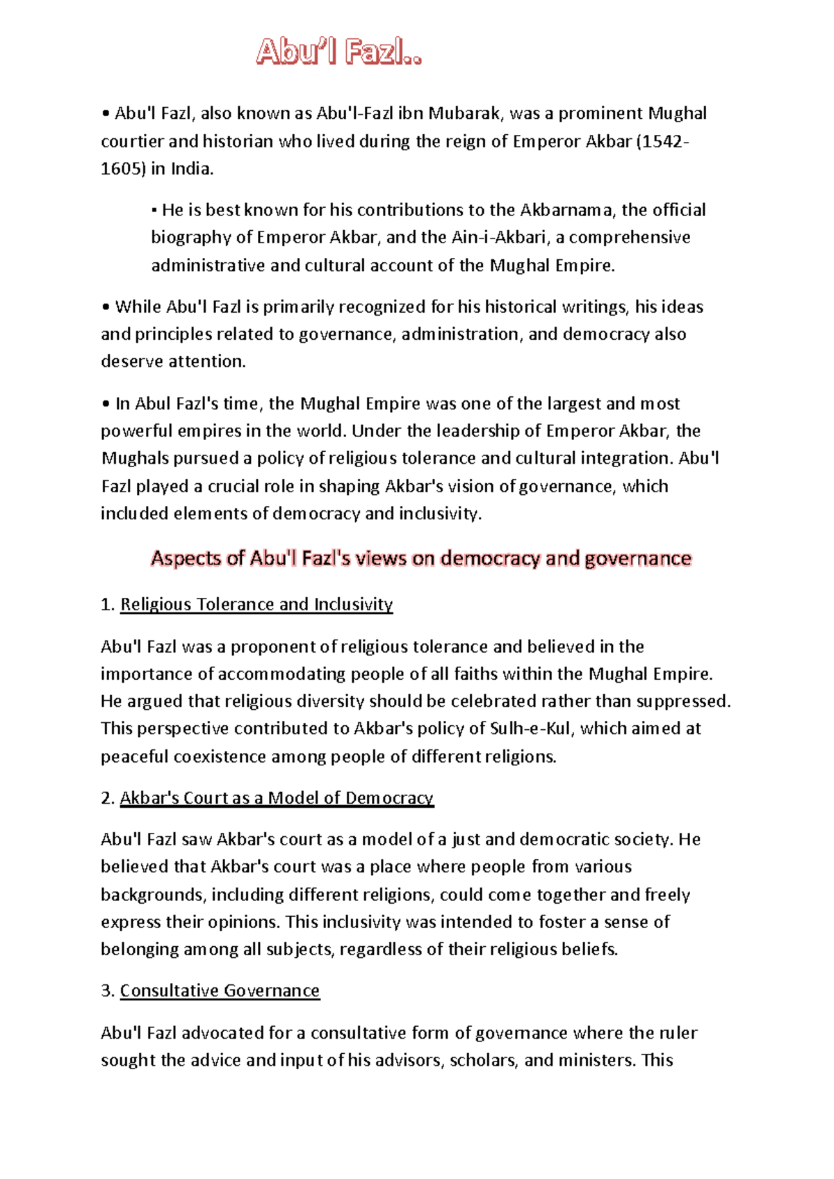Abul Fazl - Summary BA (Hons.) History - Abu'l Fazl, also known as Abu ...