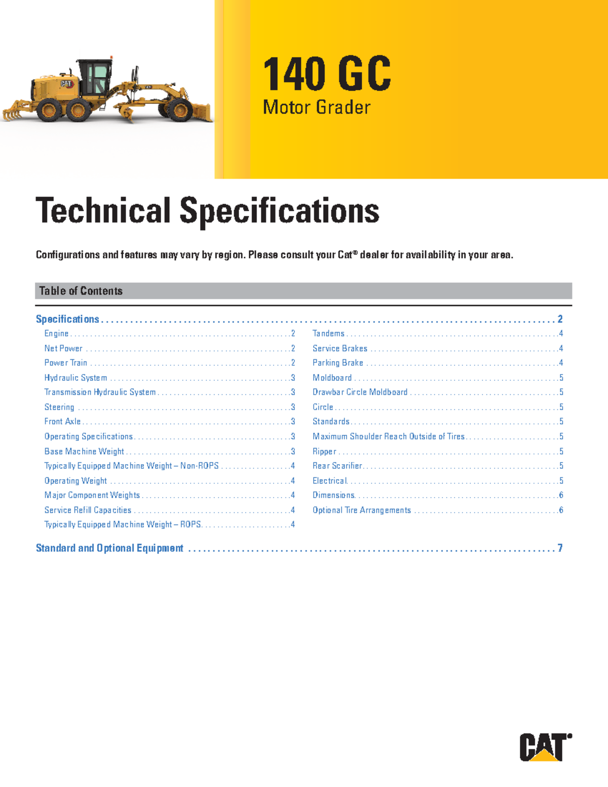 140 GC Specs - Please - 140 GC Motor Grader Technical Specifications ...