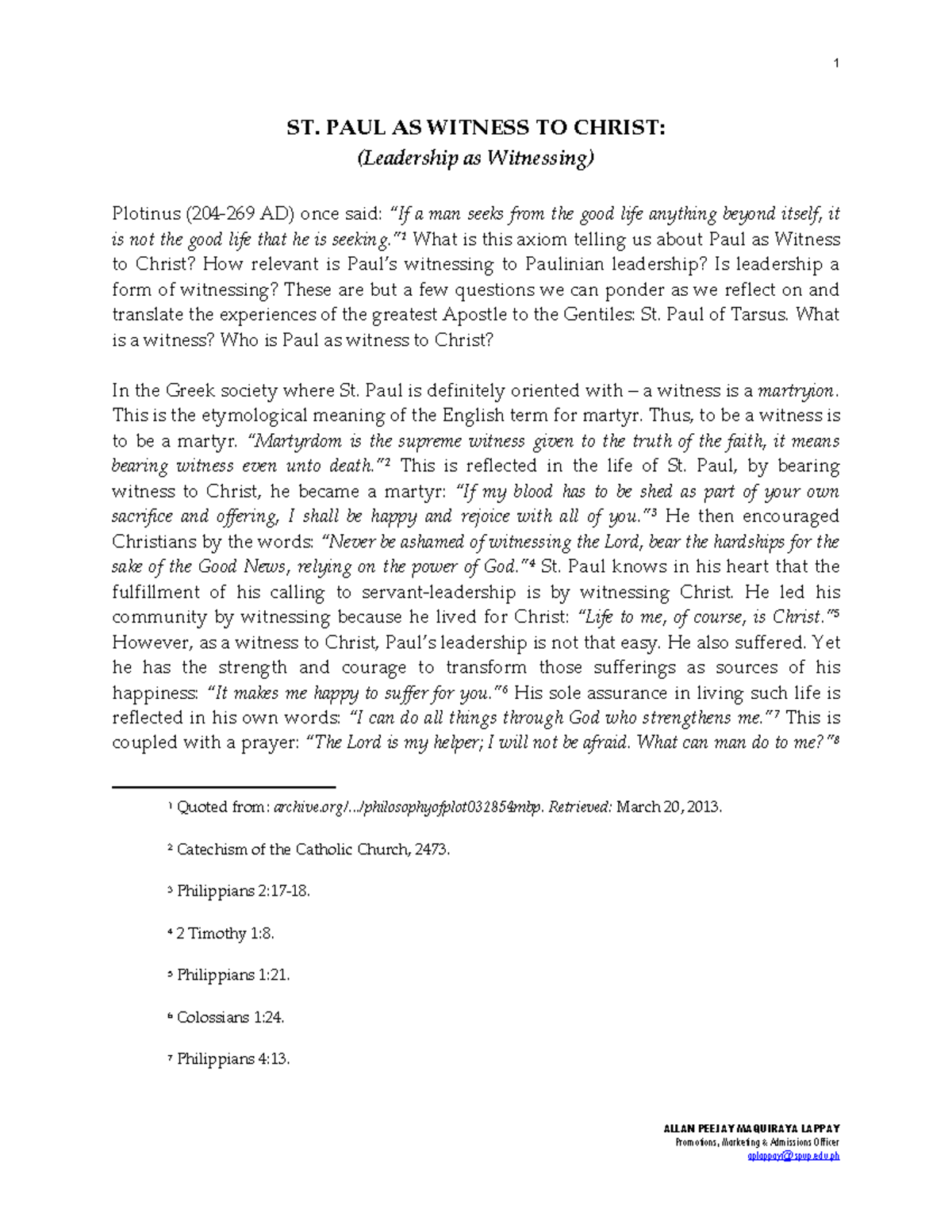 H - Pauline Ethics - Paulinian Witnessing - - Studocu