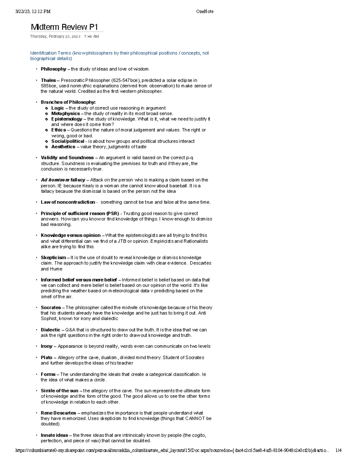 Midterm review - Credited as the first western philosopher. Branches of ...