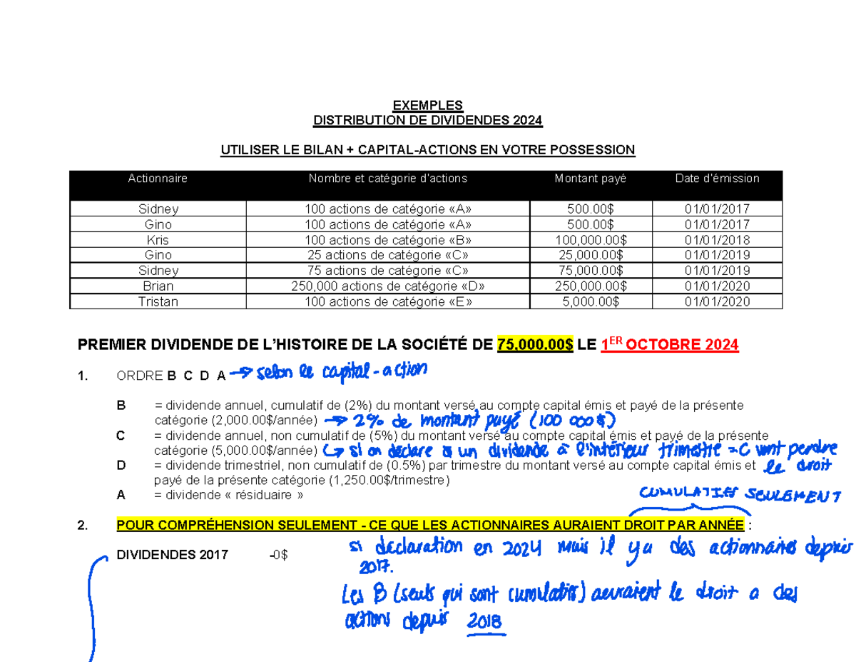 Exemples Déclaration Dividendes 2024 - EXEMPLES DISTRIBUTION DE ...