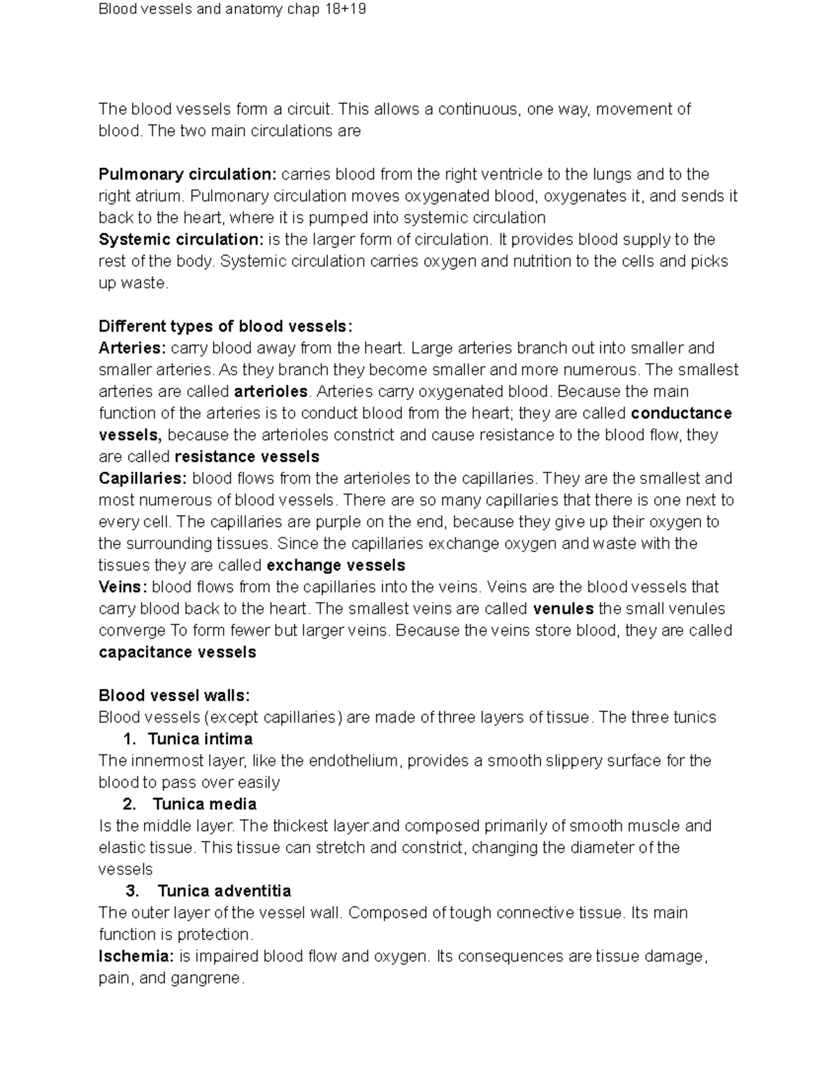 Human physiology-week 7 - Blood vessels and anatomy chap 18+19 The ...